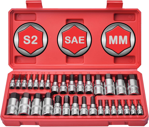 Master Hex Bit Socket Set 32-Piece, Allen Socket Set, 1/4'', 3/8”& 1/2 ...
