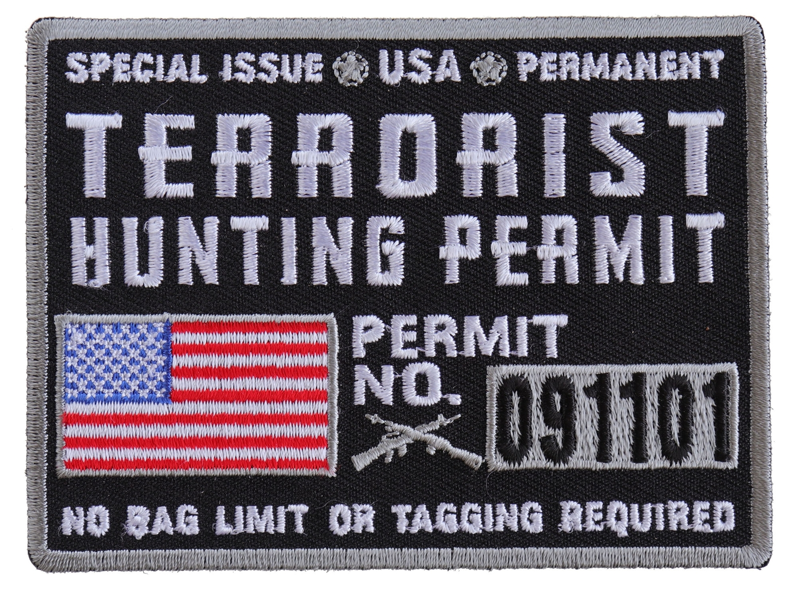 Terrorist Hunting Permit Funny Military Morale Patch - 3.75x3 inch ...