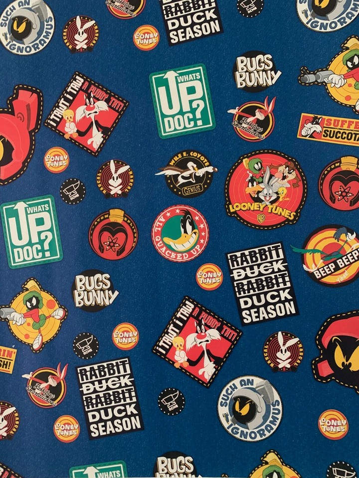 Bright Coloured 6 Rolls 12m Wrapping Paper Looney Tunes Cartoon Gift ...