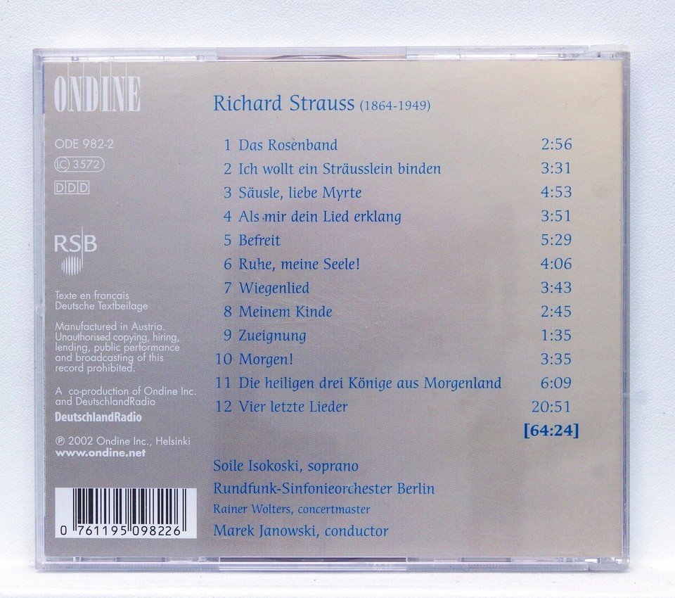 SOILE ISOKOSKI - STRAUSS orchestral songs, 4 last songs - ONDINE CD NM ...