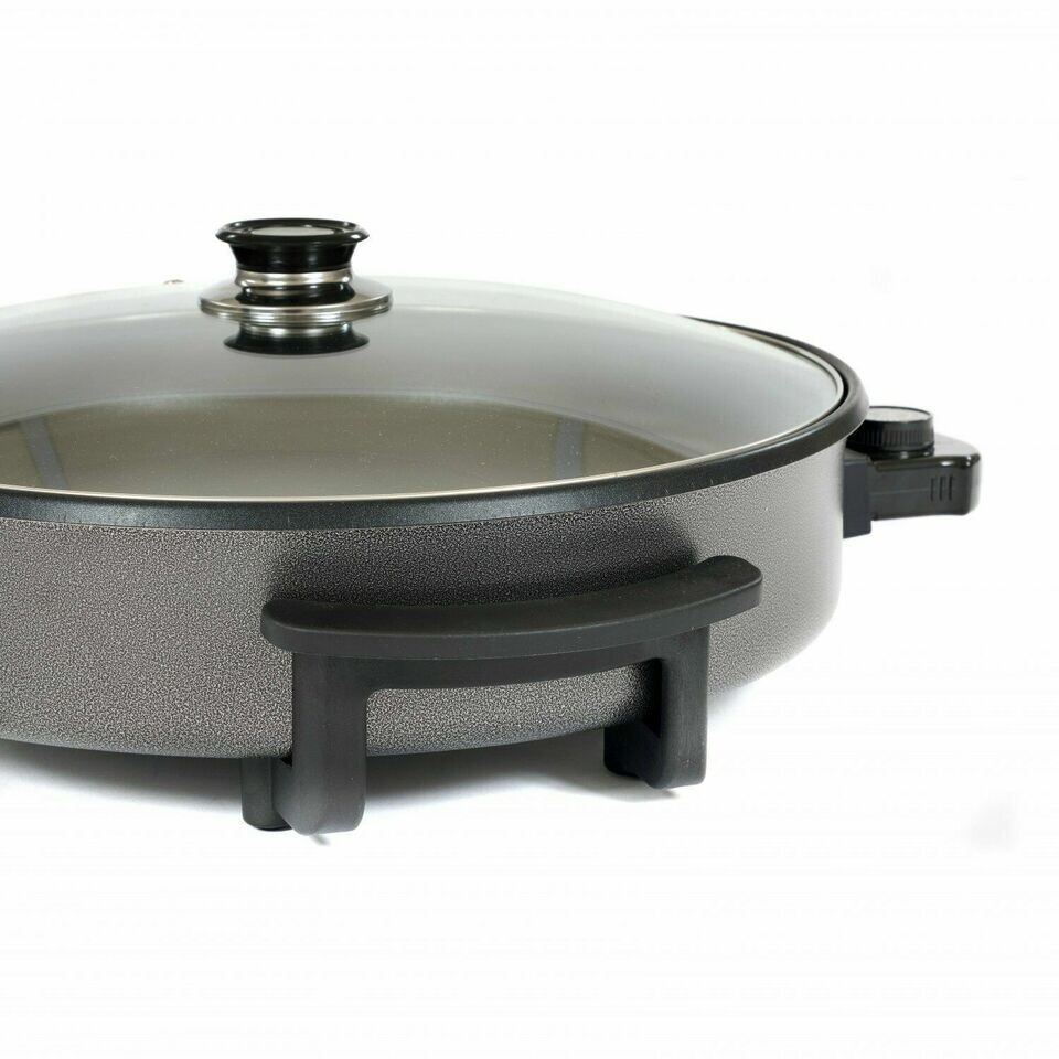 Large Multi Cooker Paella Pizza Electric Frying Pan Glass Lid 1500W ...