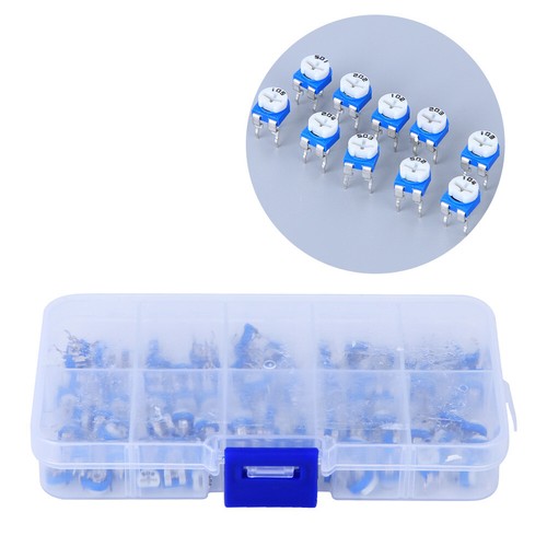 100PCS Blue && White Adjustable Resistor Set Potentiometer Kit ...