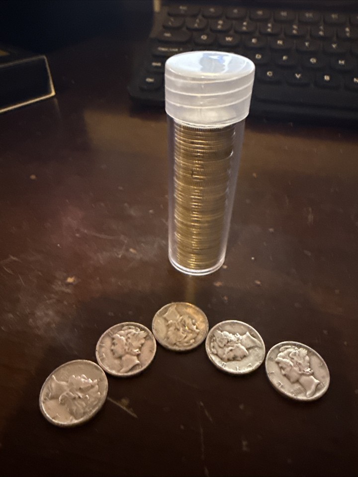 50 SILVER MERCURY DIMES 1 TUBE 90% SILVER $5 Face Value | eBay