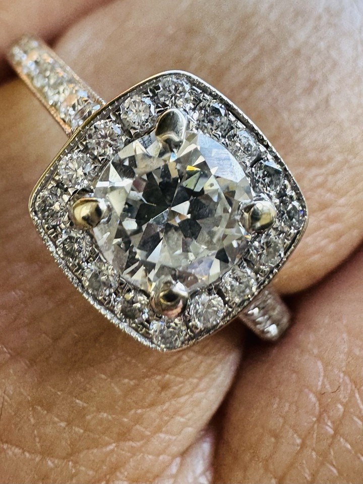 Diamond Halo Ring - Solid 14k - Natural Diamonds - Over 1 Carat Total ...