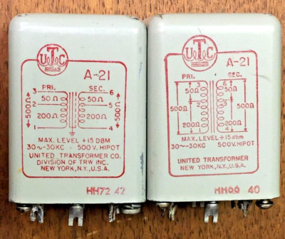 2 Vintage UTC A-21 input/line/matching transformers 50/200/500 ohms w ...
