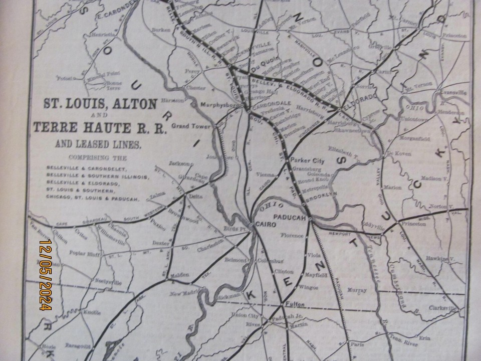 1890 ST LOUIS ALTON & TERRA HAUTE RAILROAD ORIGINAL SYSTEM ROUTE MAP in ...