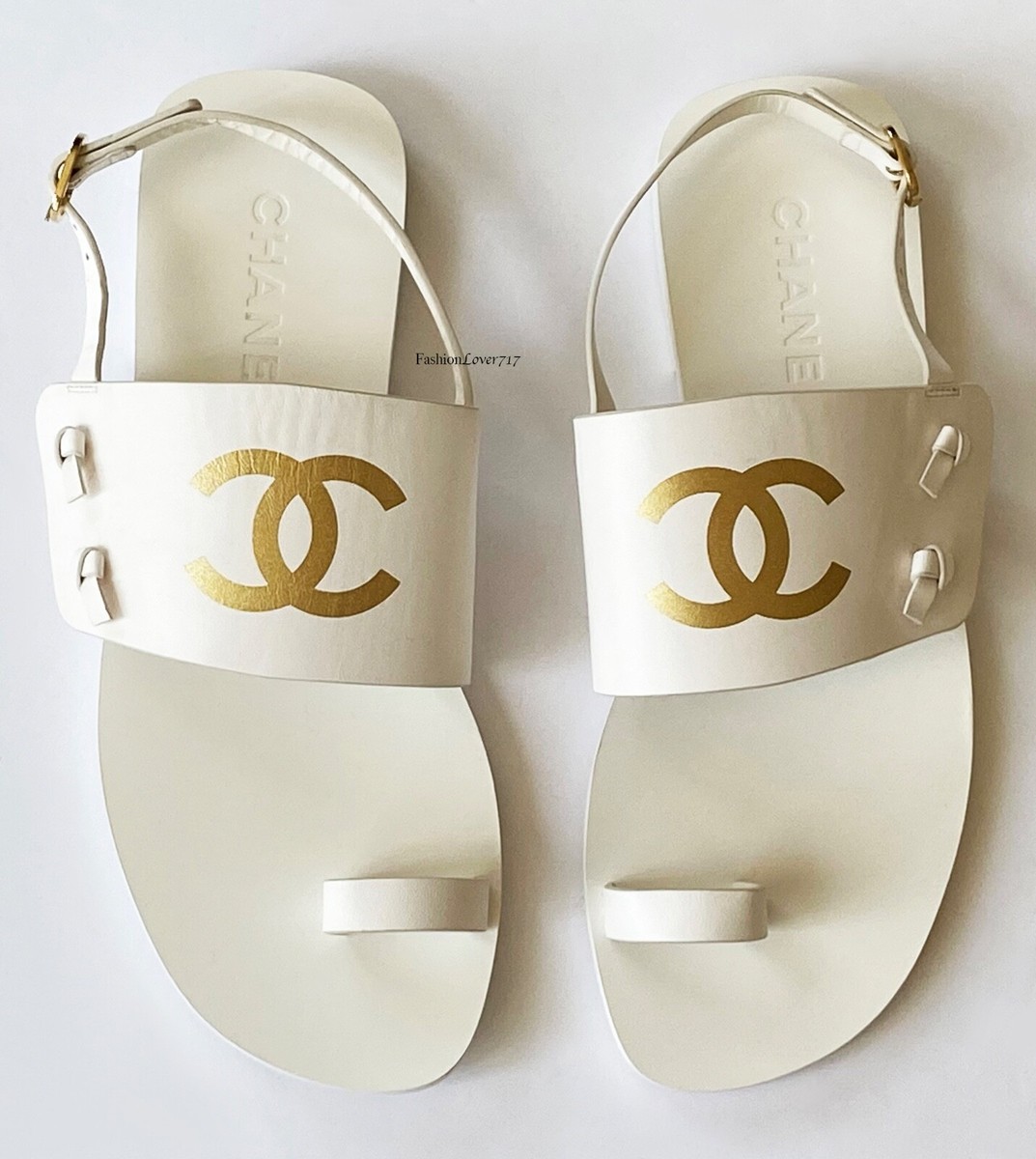 NEW $900 21P CHANEL WHITE LEATHER SANDALS FLATS THONGS 37 | eBay NEW $900 21P CHANEL WHITE LEATHER SANDALS FLATS THONGS 37 | eBay