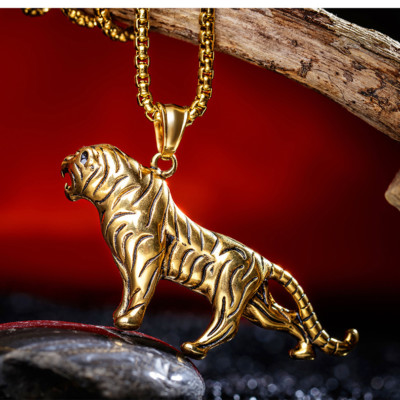 Mens Stainless Steel Box Link Chain Tiger Pendant Punk Cool Necklace # ...
