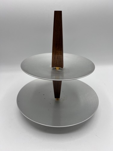 VTG MCM Mirro Medallion Aluminum Teak Tiered Serving Tidbit Tray ‘50s ...