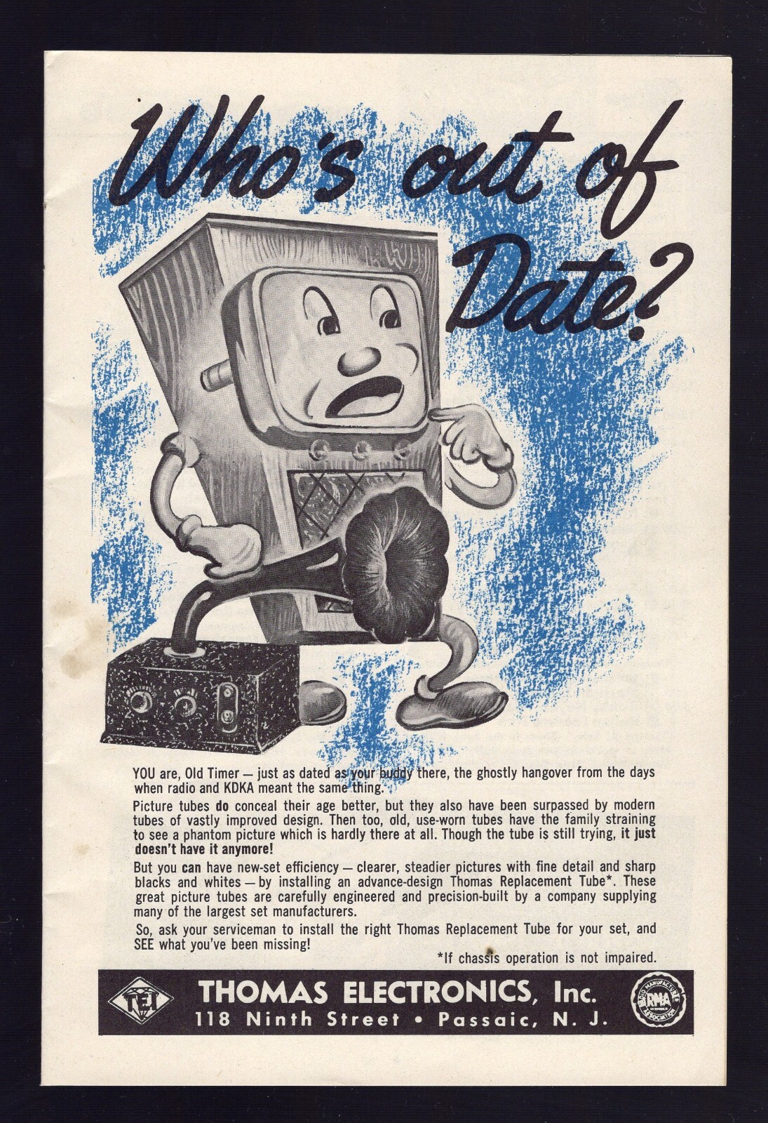 1950 PRINT AD THOMAS ELECTRONICS PASSAIC,NEW JERSEY Victorola Who's out ...