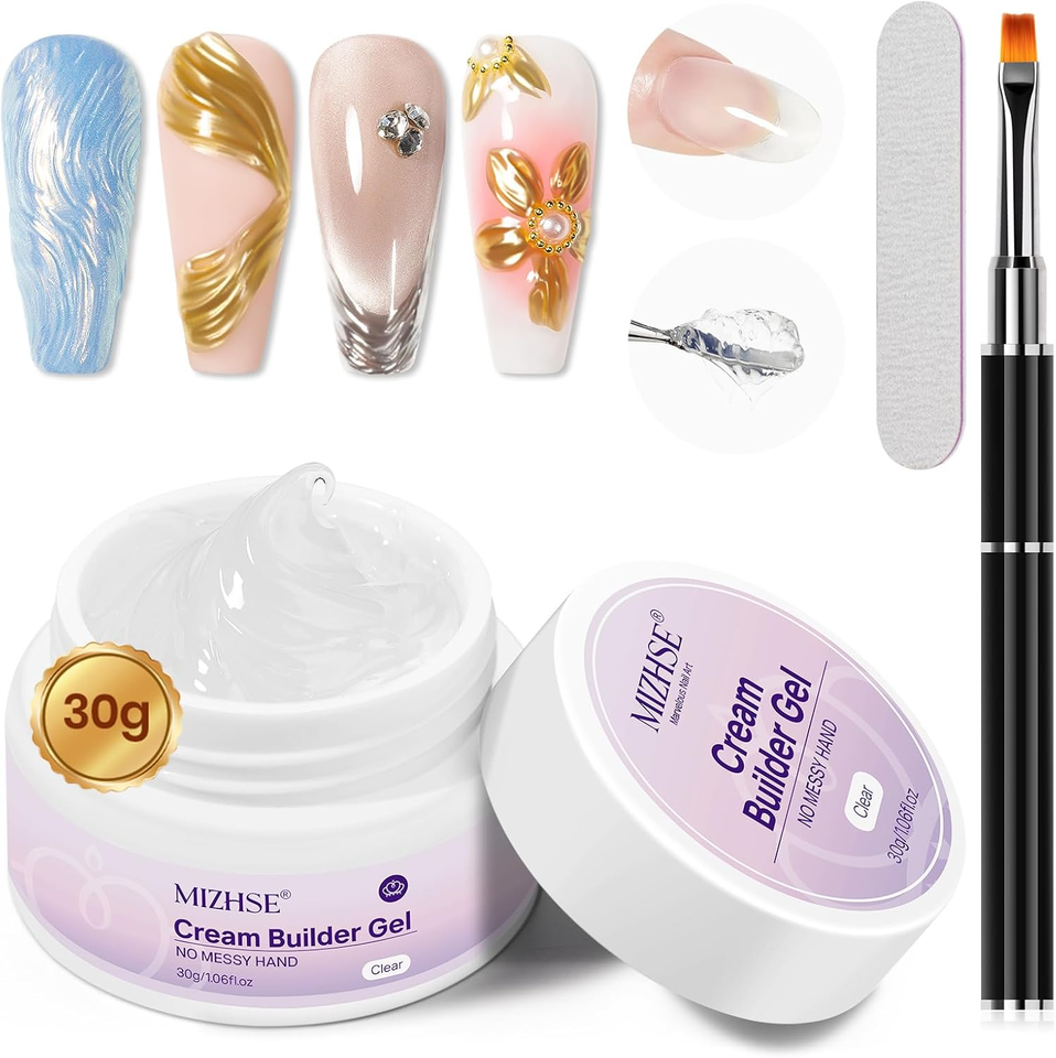 Cream Builder Gel for Nails, 30G Clear Hard Extension Strengthener 3D ...