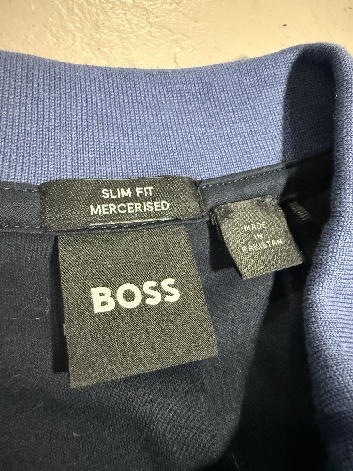 Hugo Boss Slim Fit Mercerised Polo Shirt Navy Blue Men's L Logo Striped ...