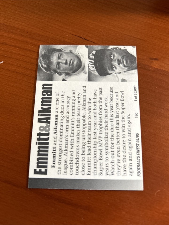 Emmitt & Aikman Football's Finest 94/95 NFL Football Dallas Trading ...