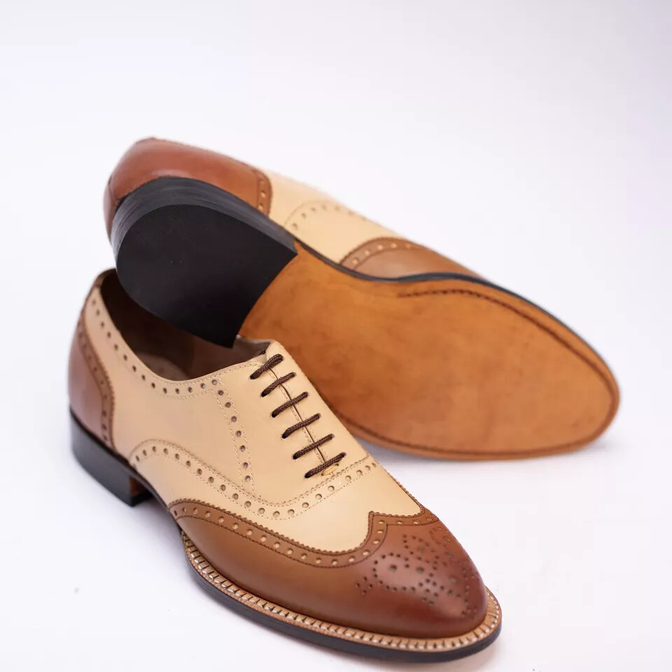 Handmade Two Tone Wingtips Brogue Dress Shoes Men Brogue Formal Shoes ...