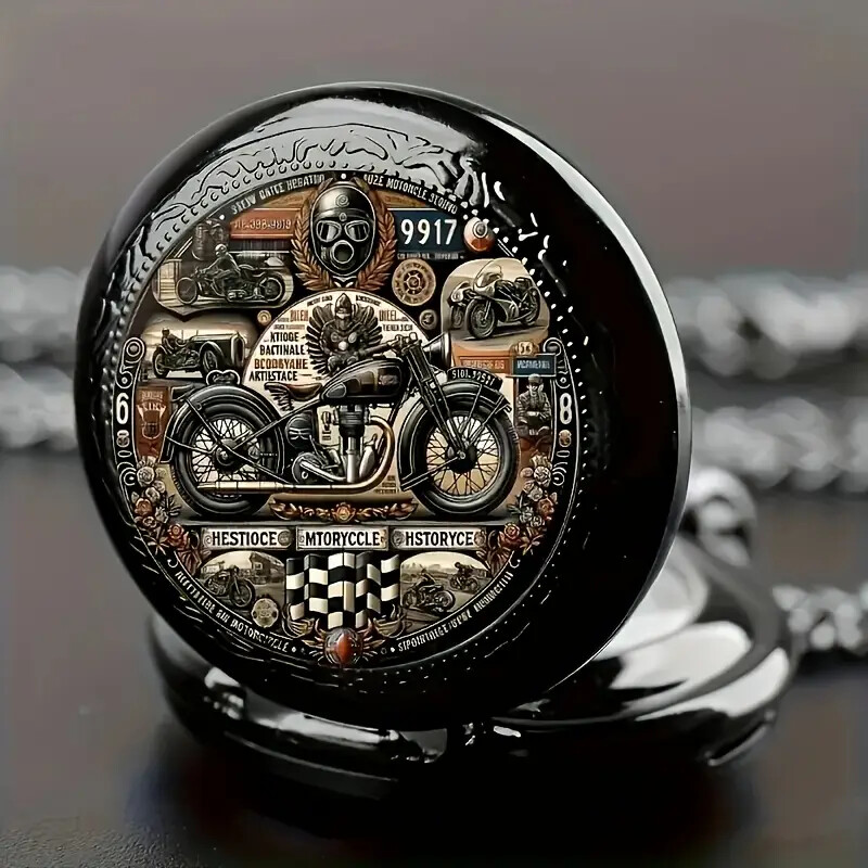 Vintage Biker Style Motorcycle Pocket Watch Quartz Movement Great Gift ...