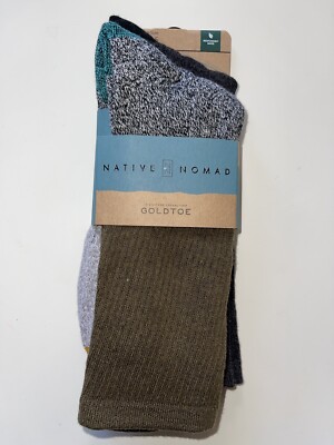 2 Pairs GOLD TOE Men's Native Nomad Crew Socks Double Faced Gray Green ...