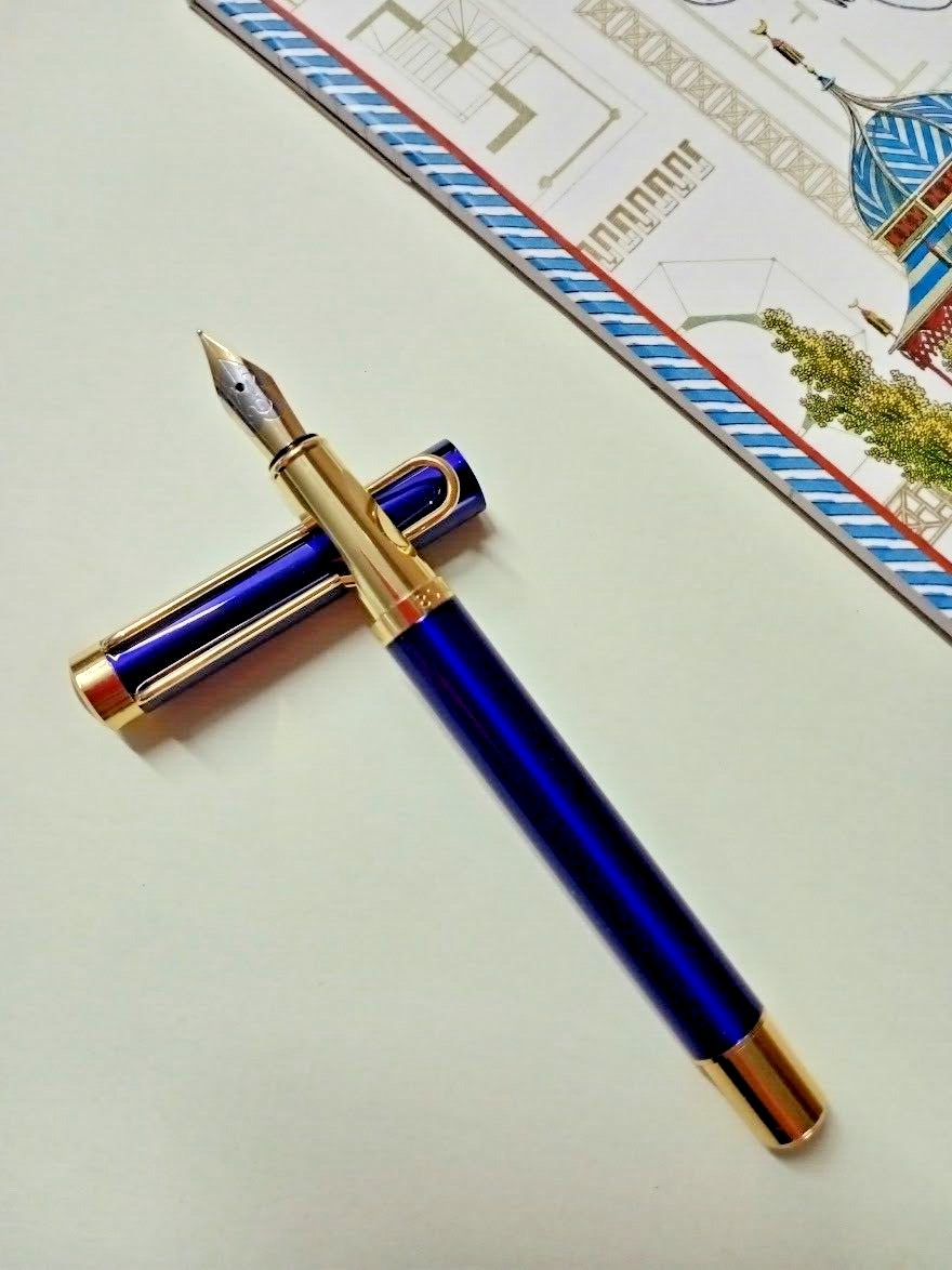 Fountain Pen DIKAWEN 8010 Gloss Blue +2 Ink Cartridges & Converter Fine ...