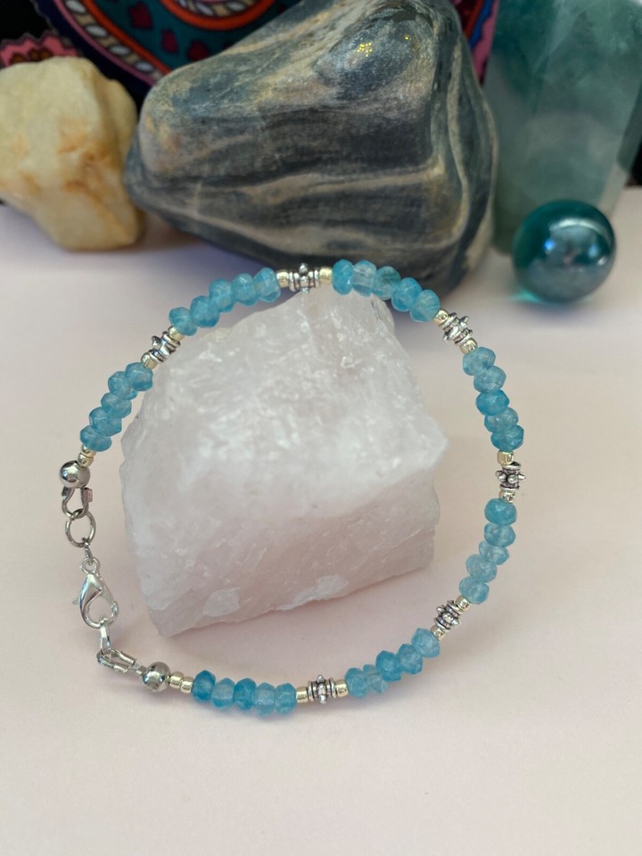 Dainty Good Luck Jade Bracelet. Aqua Blue Jade Translucent Gemstones. 7 ...