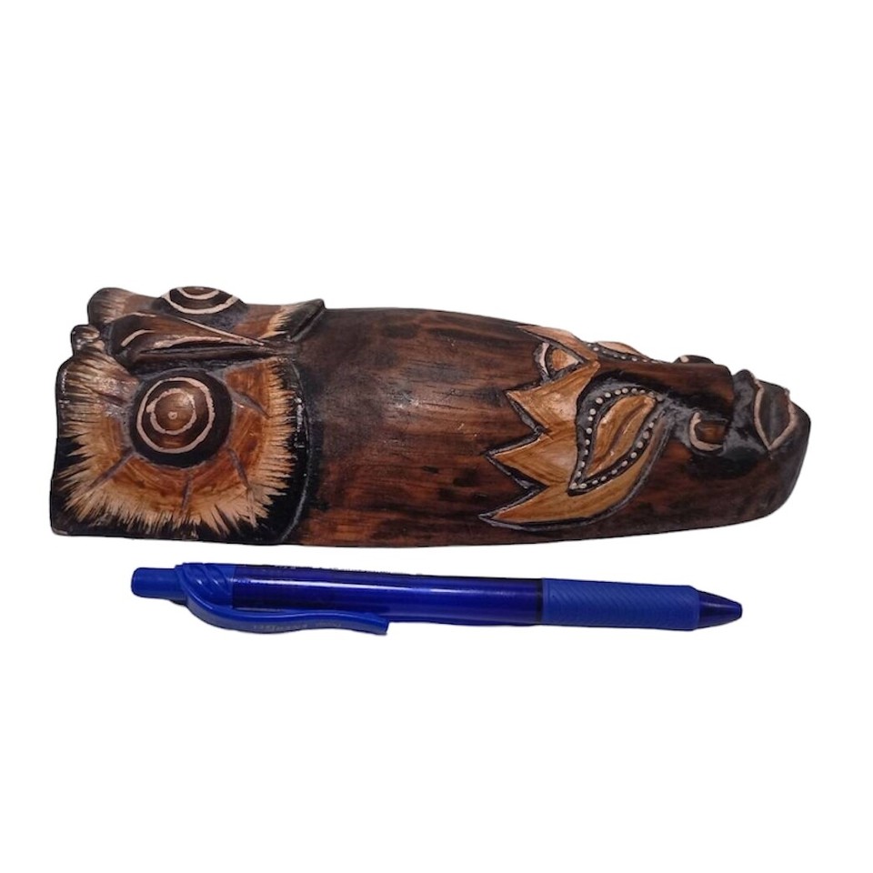 African Tribal Two Eyes Owl Hand Carved Wood Mask Wall Art Sculpture ...
