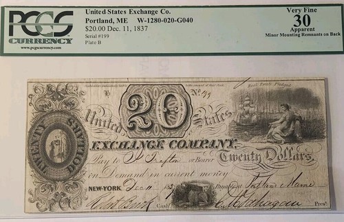 1837 Portland, Maine United States Exchange Co $20 Note - PCGS 30 ...