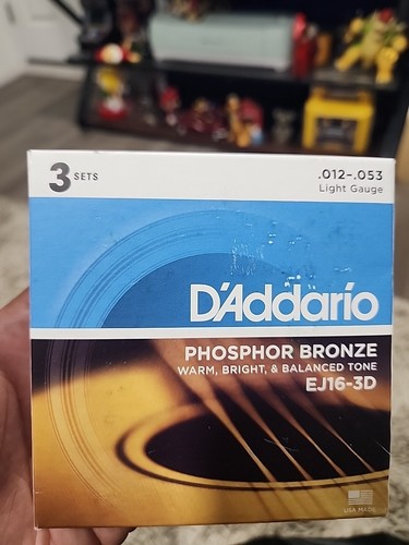 D'Addario EJ16-3D Phosphor Bronze Light Acoustic Guitar Strings 3 Sets ...