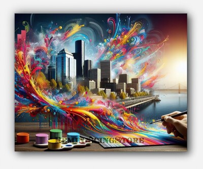 City by the Bay Seattle Picture abstract Art splashes of paint #4 ...