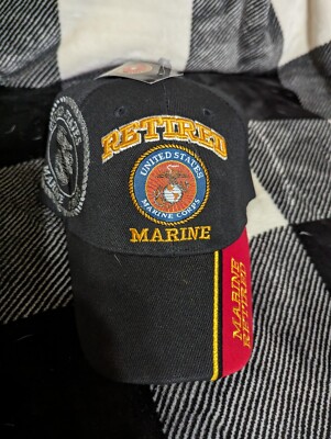 New Military USMC US Marine Corps Retired Black Red Baseball Ball Cap ...