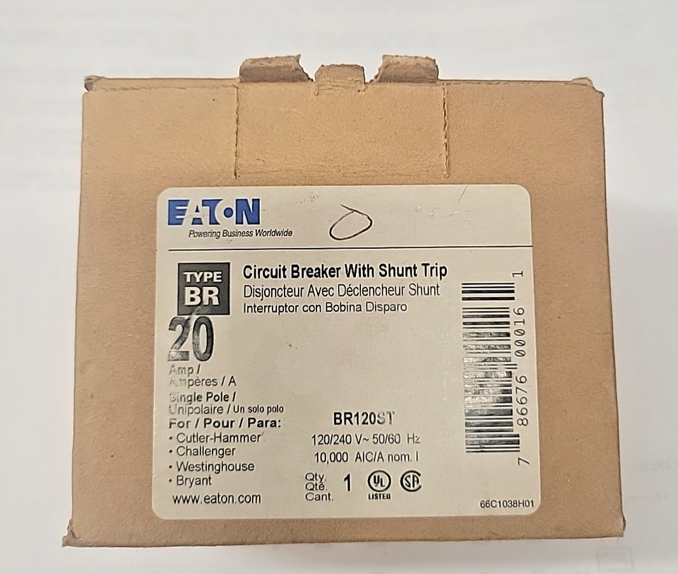 EATON BR120ST Shunt Trip Breaker 1-pole 20 amp Plug-On (2 positions) | eBay