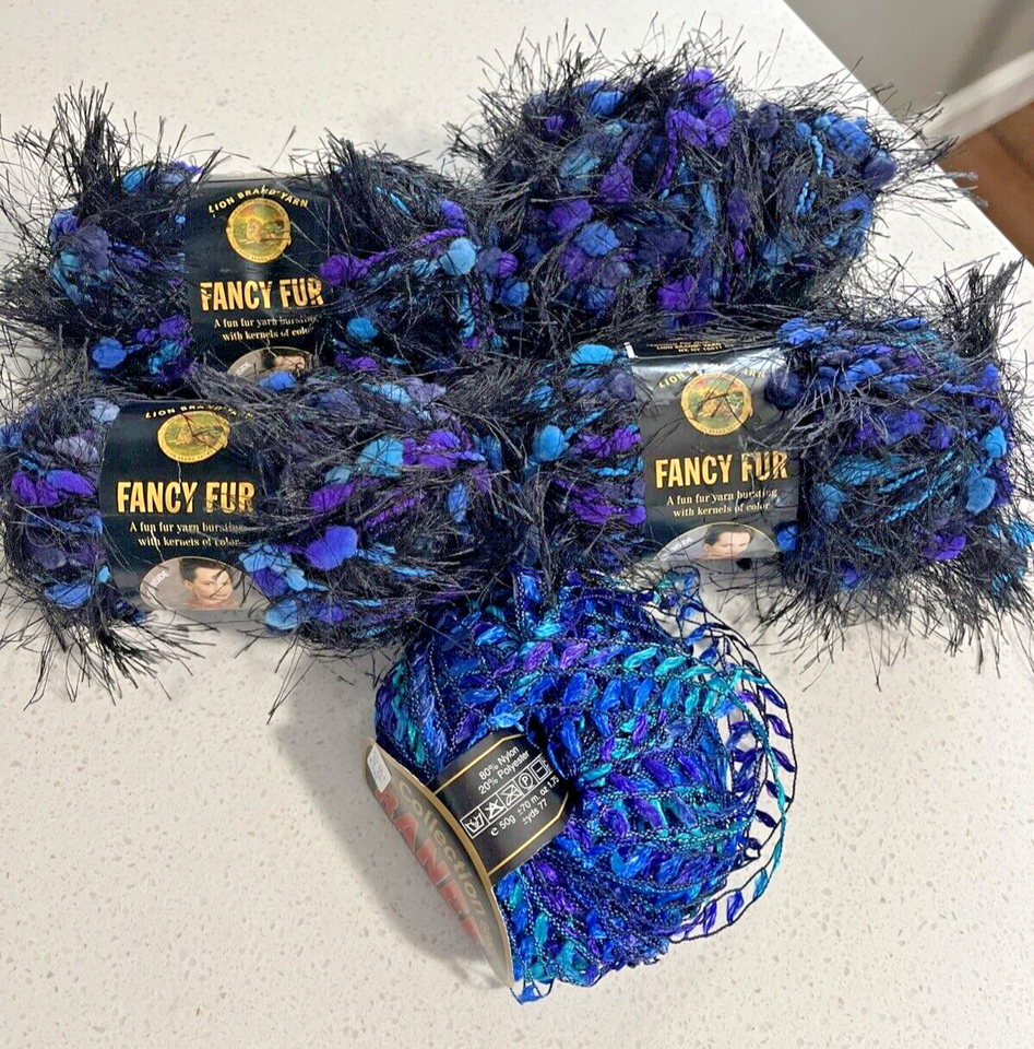 Lion Brand Fancy Fur Eyelash Yarn 254 Stained Glass + 1 Ranee Railroad ...