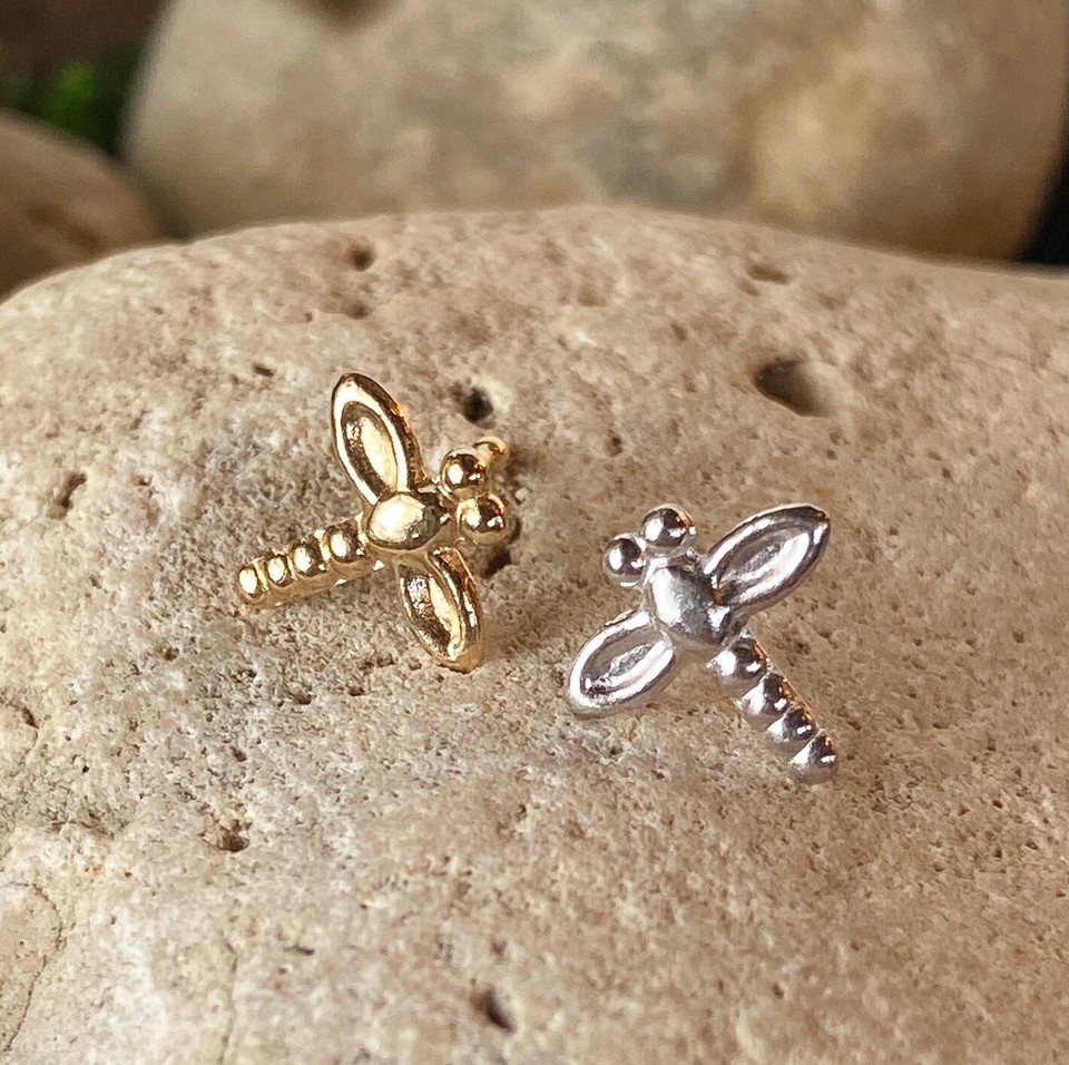 14kt Solid Gold Dragonfly Nose Ring 20g Yellow or White, Screw or Stud ...