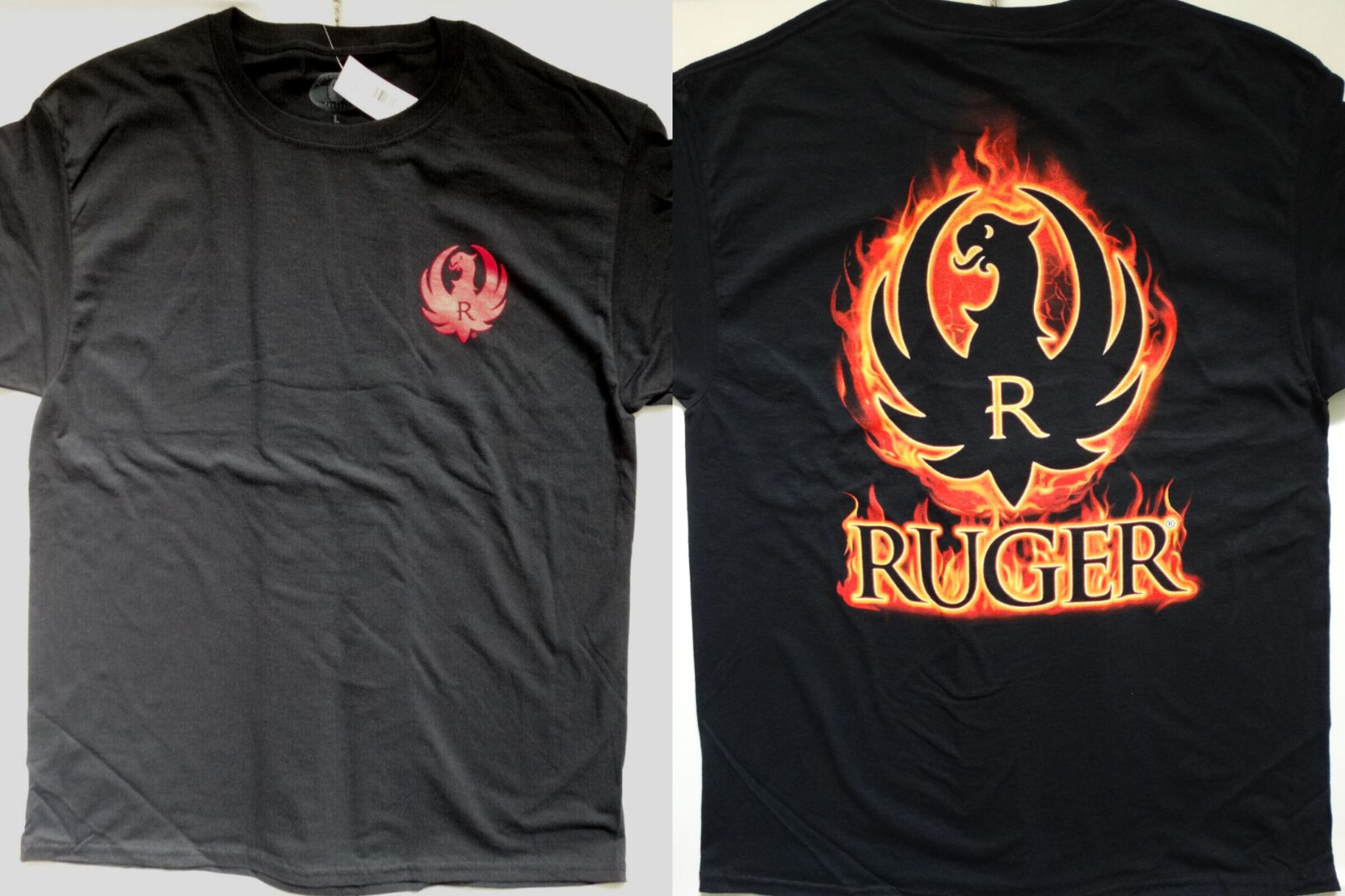 Ruger Gun Pistol Flames Logo Rugged Reliable Firearms Licensed T-Shirt ...