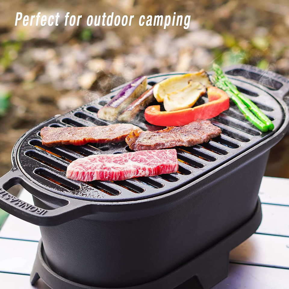 Mini Cast Iron Hibachi Grill, Tabletop Small Portable Charcoal Grill ...