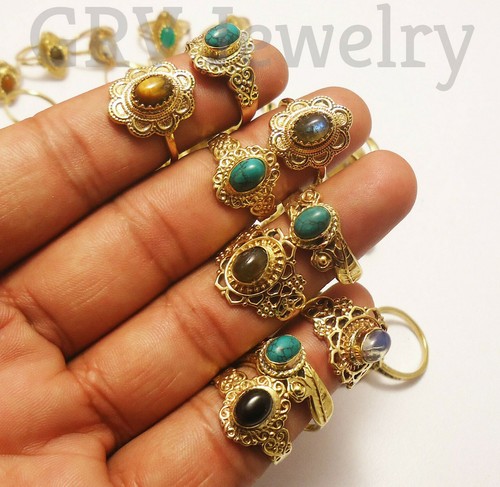 upto 100pcs Rings Wholesale Lots Mix Gemstones Brass Jewellery Gold ...