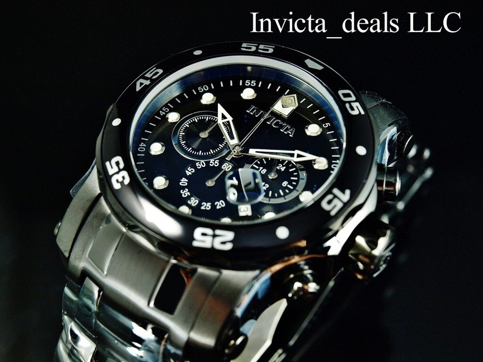 NEW Invicta 48mm Men's Pro Diver SCUBA Chronograph BLACK DIAL Triple ...