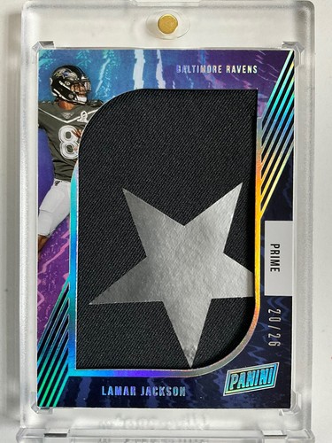 Lamar Jackson /26 2021 Panini Prime Jersey Star Logo Patch Baltimore ...