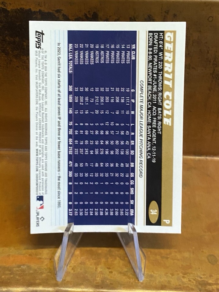 2024 Topps Chrome Lids Mitchell & Ness Gerrit Cole Yankees SP variation ...