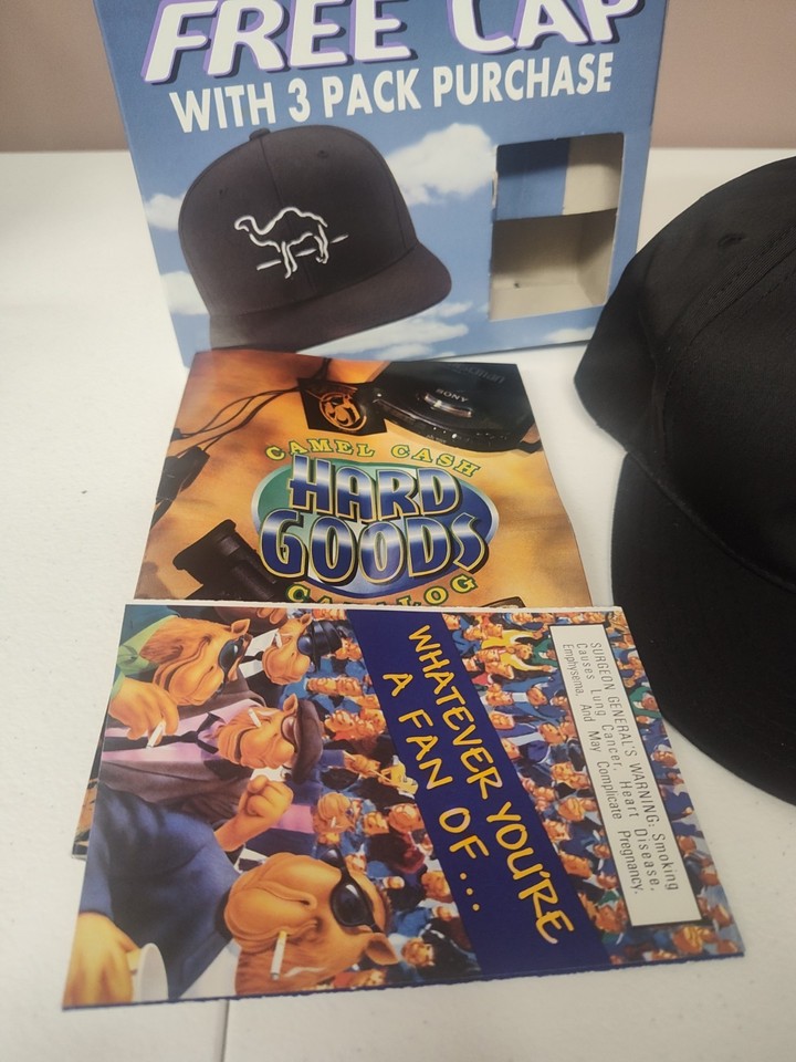New Vtg NOS Camel Cigarettes Hat Snapback Cap Black Joe Camel SMOKING ...