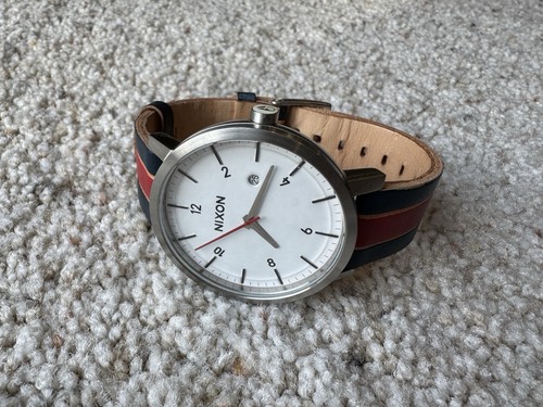Nixon Men's Watch Rollo White Face Red Blue Band Rare | eBay