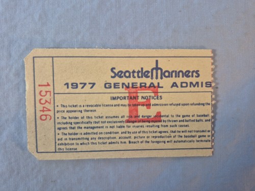 1977 Seattle Mariners Inaugural 1st Season General Admission Ticket ...