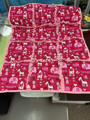 Animals 9x9” blocks rag quilt handmade quilts GREAT for little girl | eBay