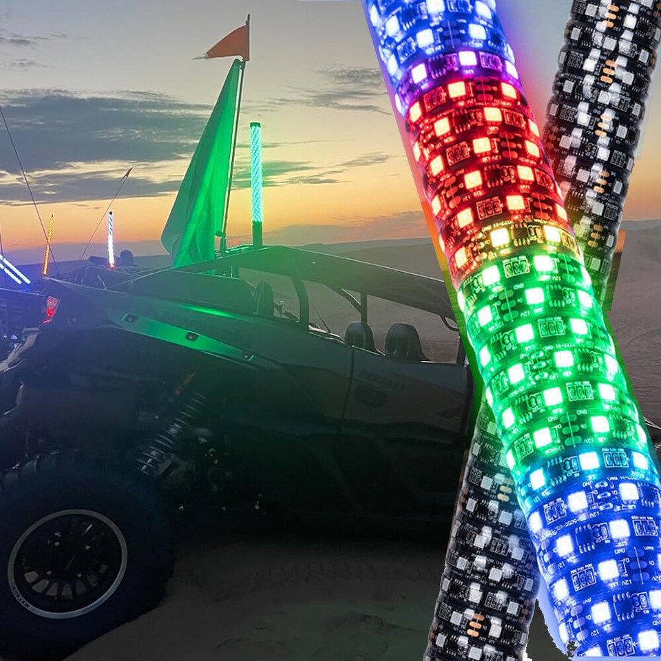 For Polaris RZR XP 4 1000 900 2FT Thick LED Whip Spiral Chasing Fat ...