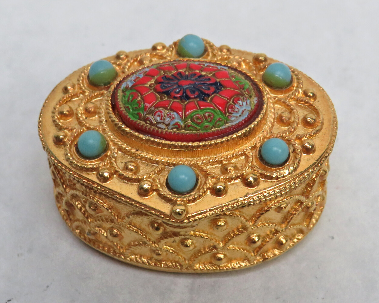 VINTAGE FLORENZA JEWELED GOLD GILT PILL BOX | eBay