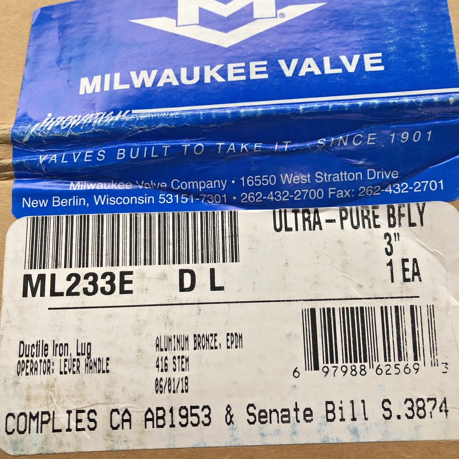 MILWAUKEE-ML233E- BUTTERFLY VALVE 4" LEVEL HANDLES KIT | eBay