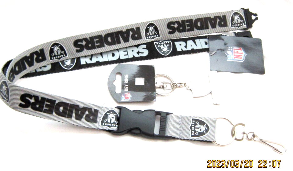 Las Vegas Raiders Black Silver Letters Lanyard + Raiders Metal Emblem ...