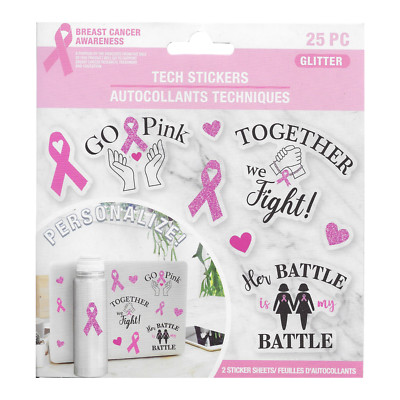 Breast Cancer Awareness Tech Stickers Pack (Set of 25) - Glitter | eBay