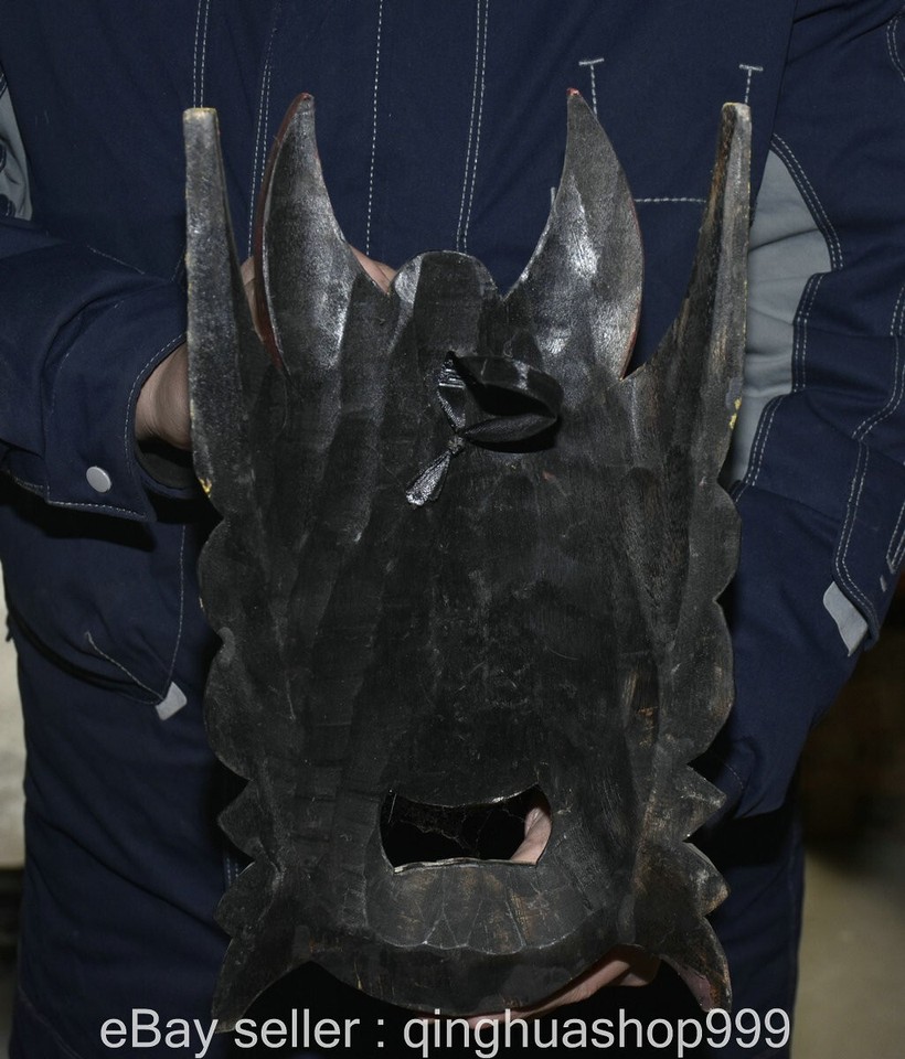 14.6" Old Chinese Wood Carved Paintings Dynasty Nuo Opera People ...