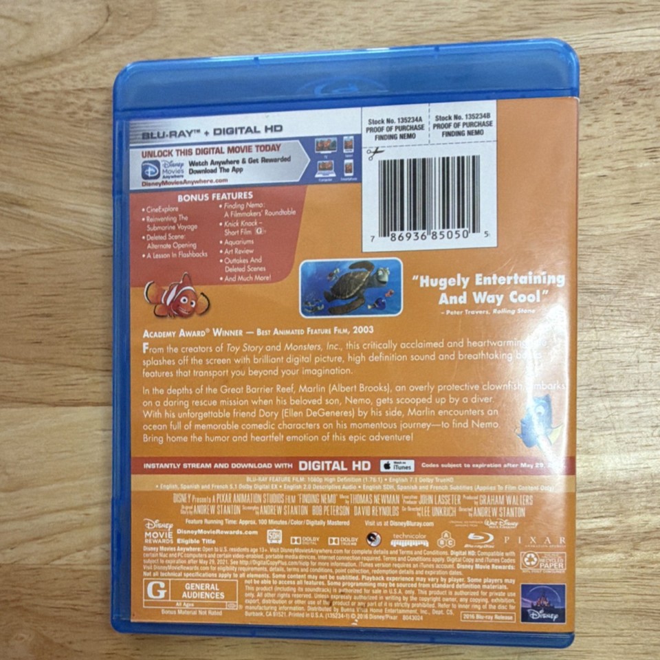 Disney Pixar Finding Nemo (Blu-ray, Widescreen, Digital HD, 2003) | eBay