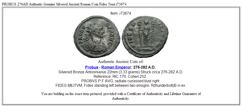 PROBUS 276AD Authentic Genuine Silvered Ancient Roman Coin Fides Trust ...