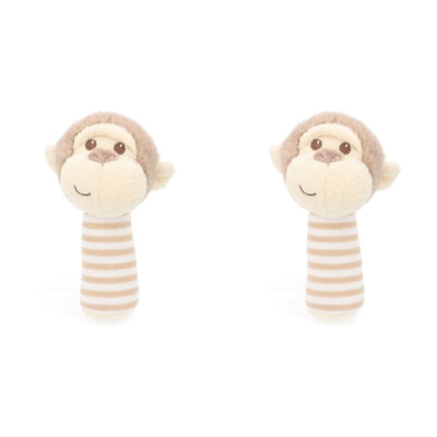 2x Keeleco Baby 14cm Monkey Stick Rattle Animal Stuffed Plush Kids Toy ...