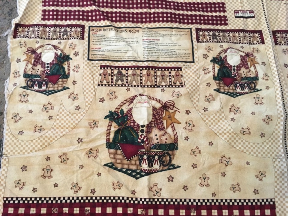 Apron Debbie Mumm Santas Christmas gingerbread border & Oven Mitts ...